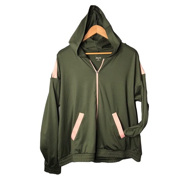 ZELOS | Jackets & Coats | Zelos Green With Pink Stripes Track Jacket ...